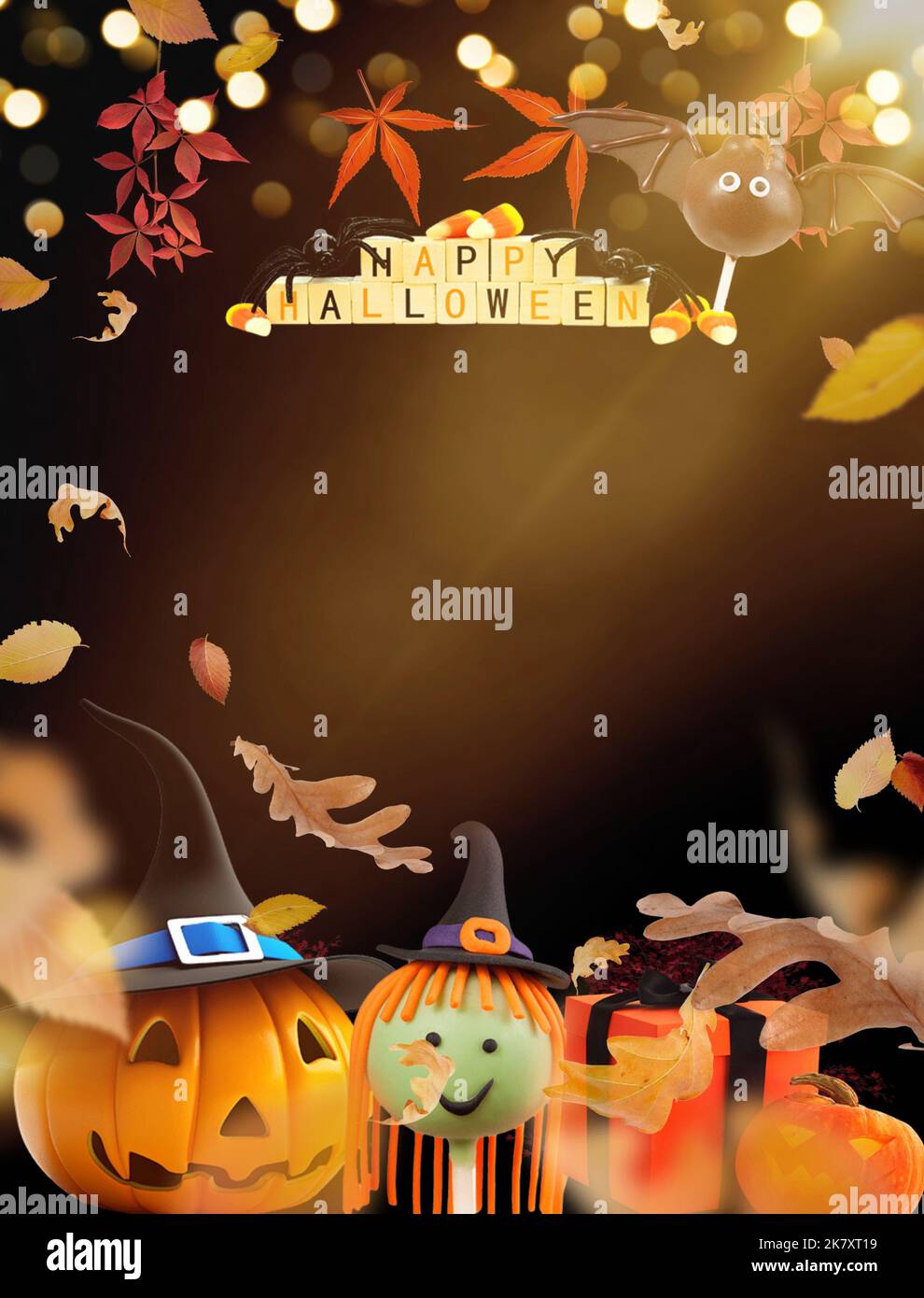 Halloween party background with pumpkins and autumn leaves Stock Photo ...