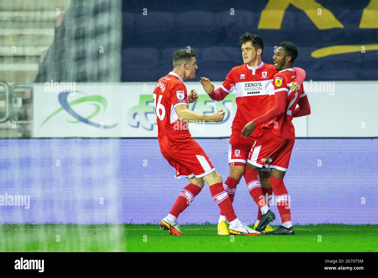 Isaiah Jones #2 of Middlesbrough celebrates his goal to make it 1-1 ...