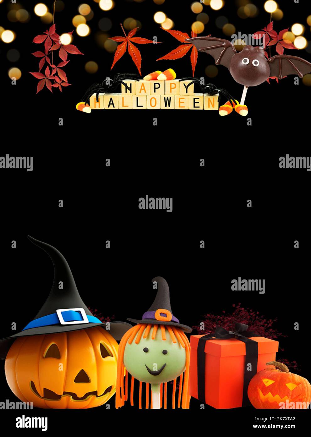 Halloween party background with pumpkins and autumn leaves Stock Photo ...