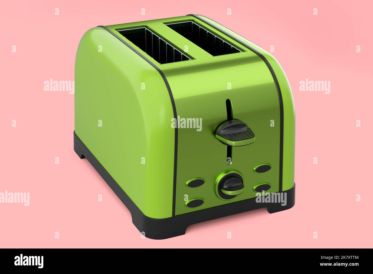 Stainless steel toaster for making toast bread on a pink background. 3d ...