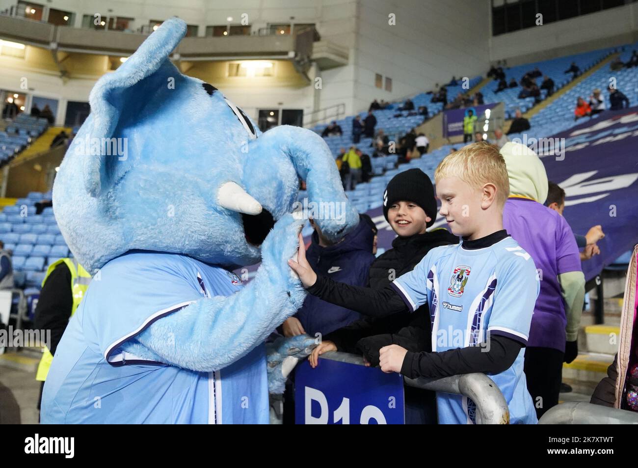 Coventry City mascot Sky Blue Sam takes pictures with the fans ahead of ...