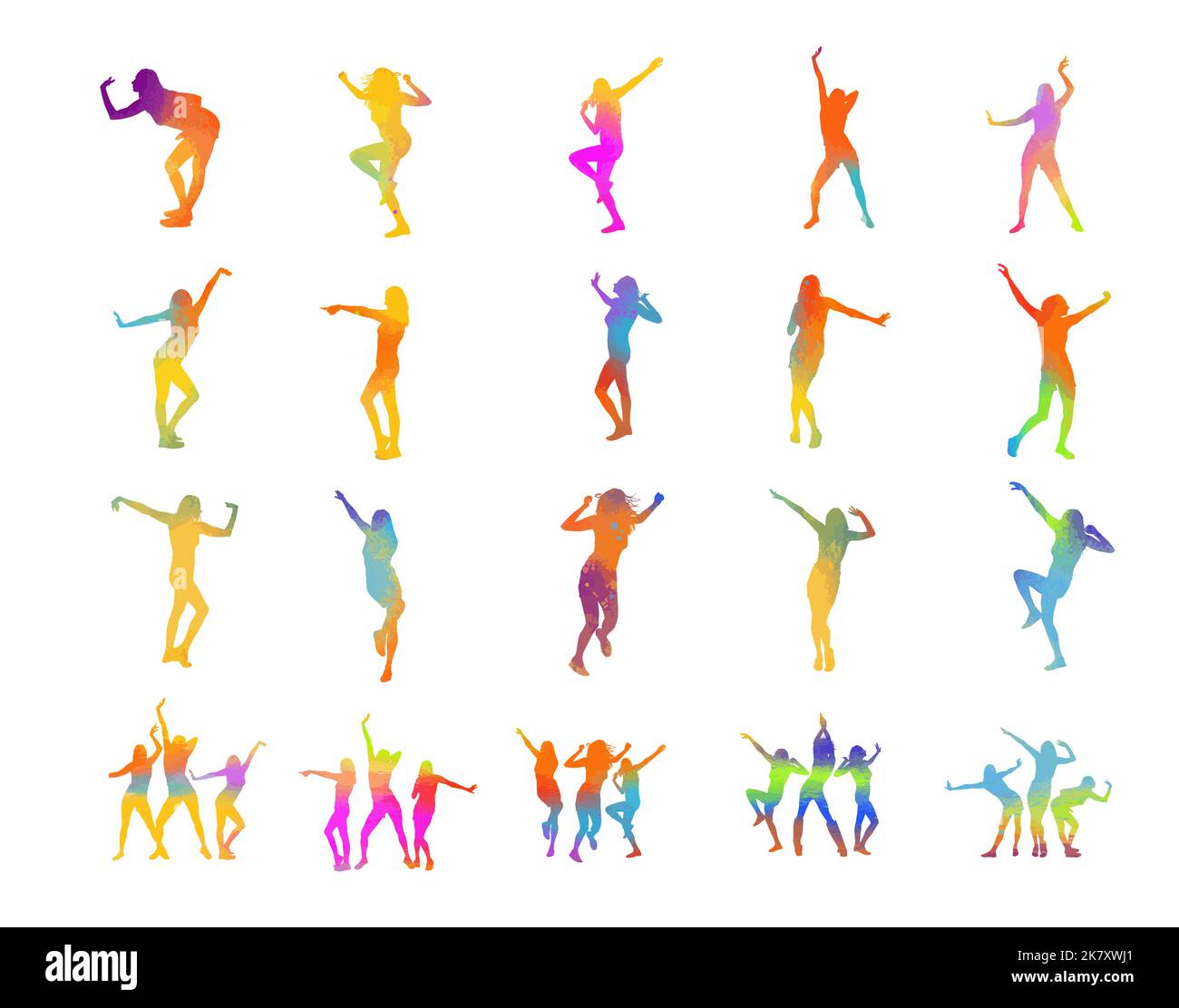 vector isolated colorful silhouette of a dancing girls Stock Vector ...
