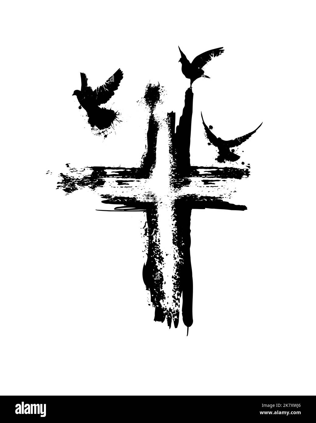 Dove flying with a Symbol of Religion. Cross. Dove Of Peace. No war ...