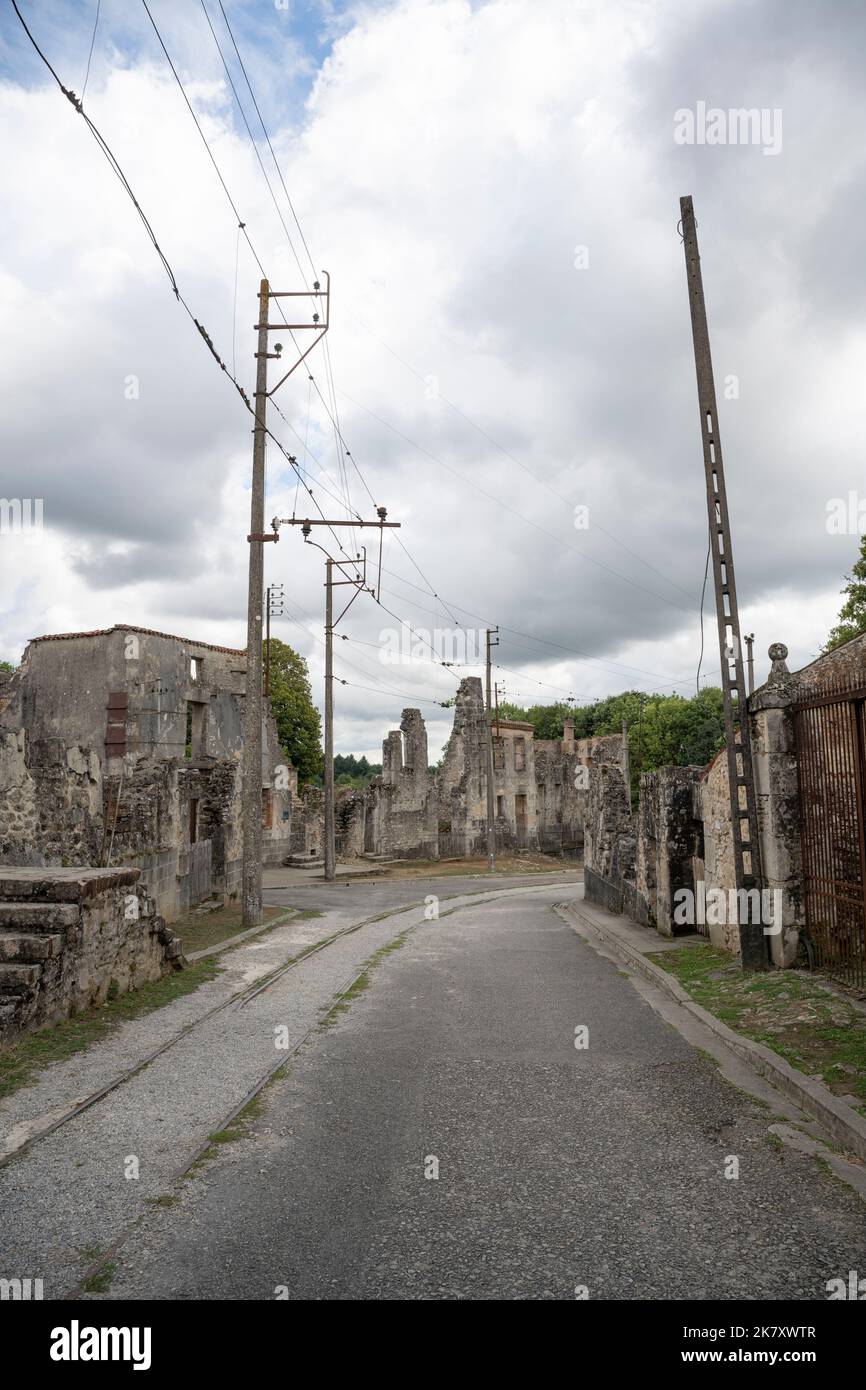 The village of Oradour-sur-Glane, Haute-Vienne, France, the site of a ...