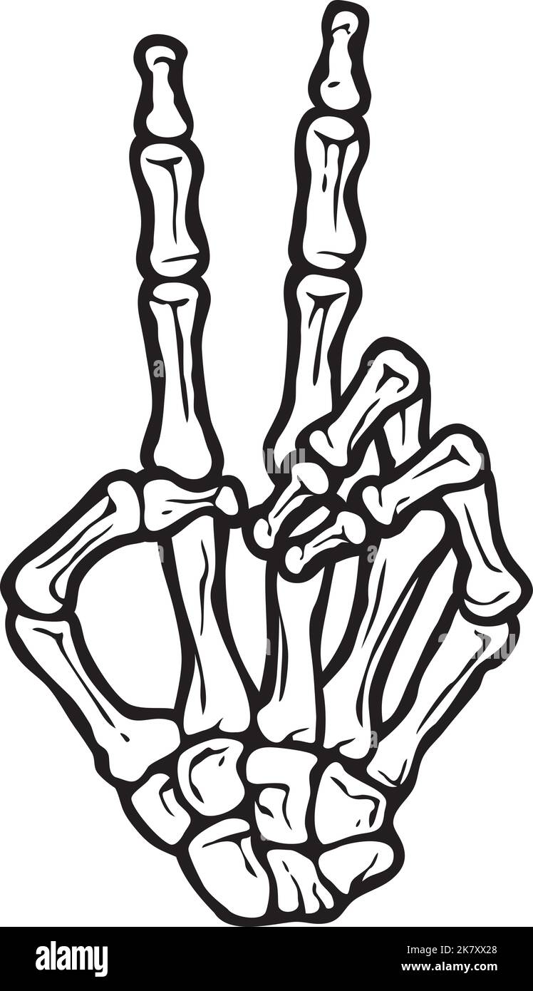 Skeleton Hand Making Peace Sign Gesture Vector Illustration Stock ...