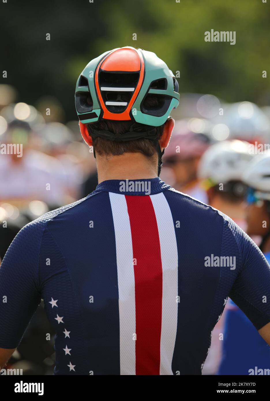 safety helmet to protect the head of cyclist before the race Stock ...