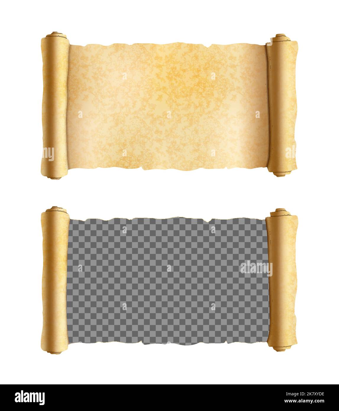 Old textured horizontal wide papyrus scroll, mockup with transparent ...