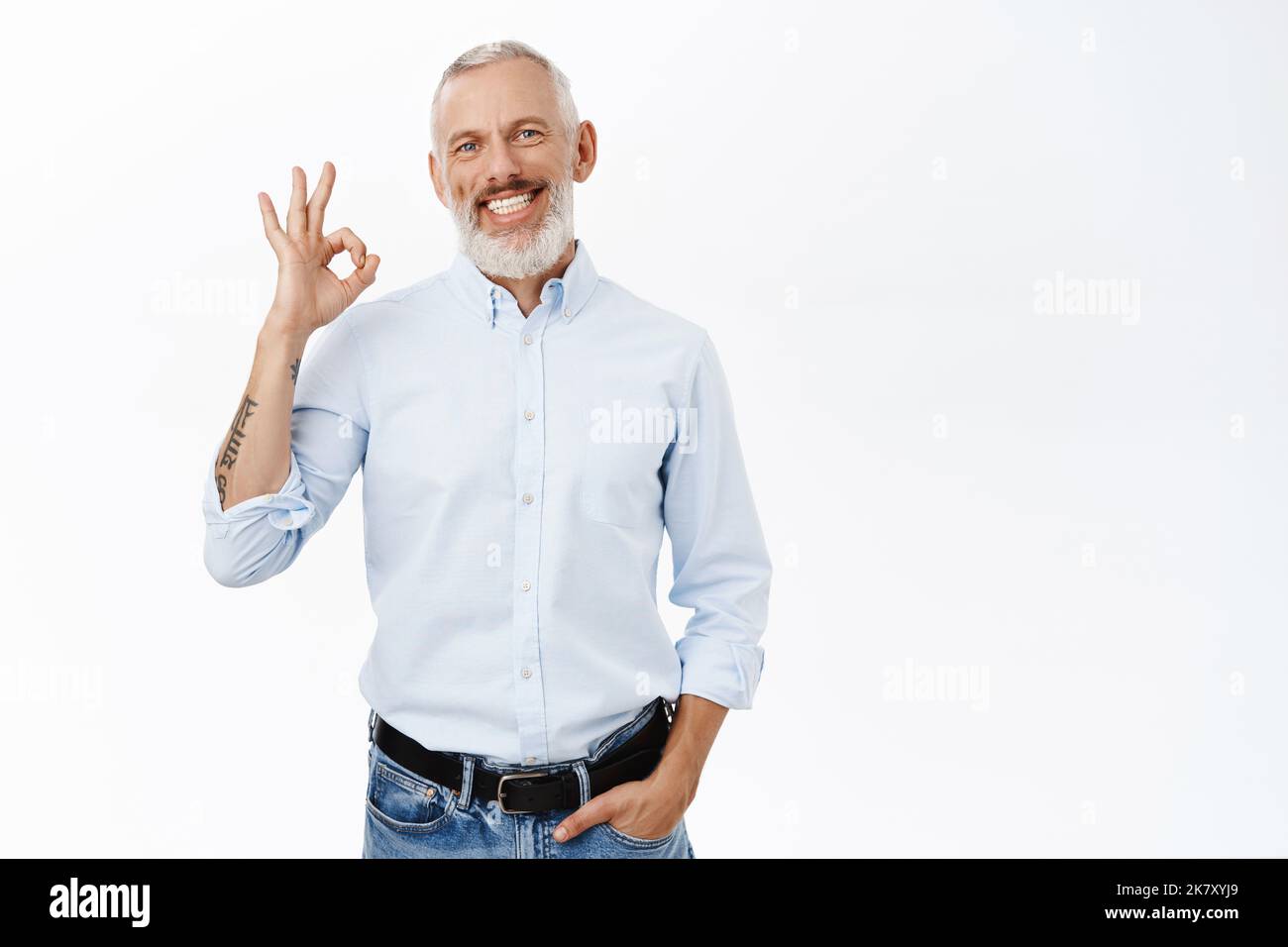 Image of businessman showing okay sign, ok gesture, approve, recommend ...