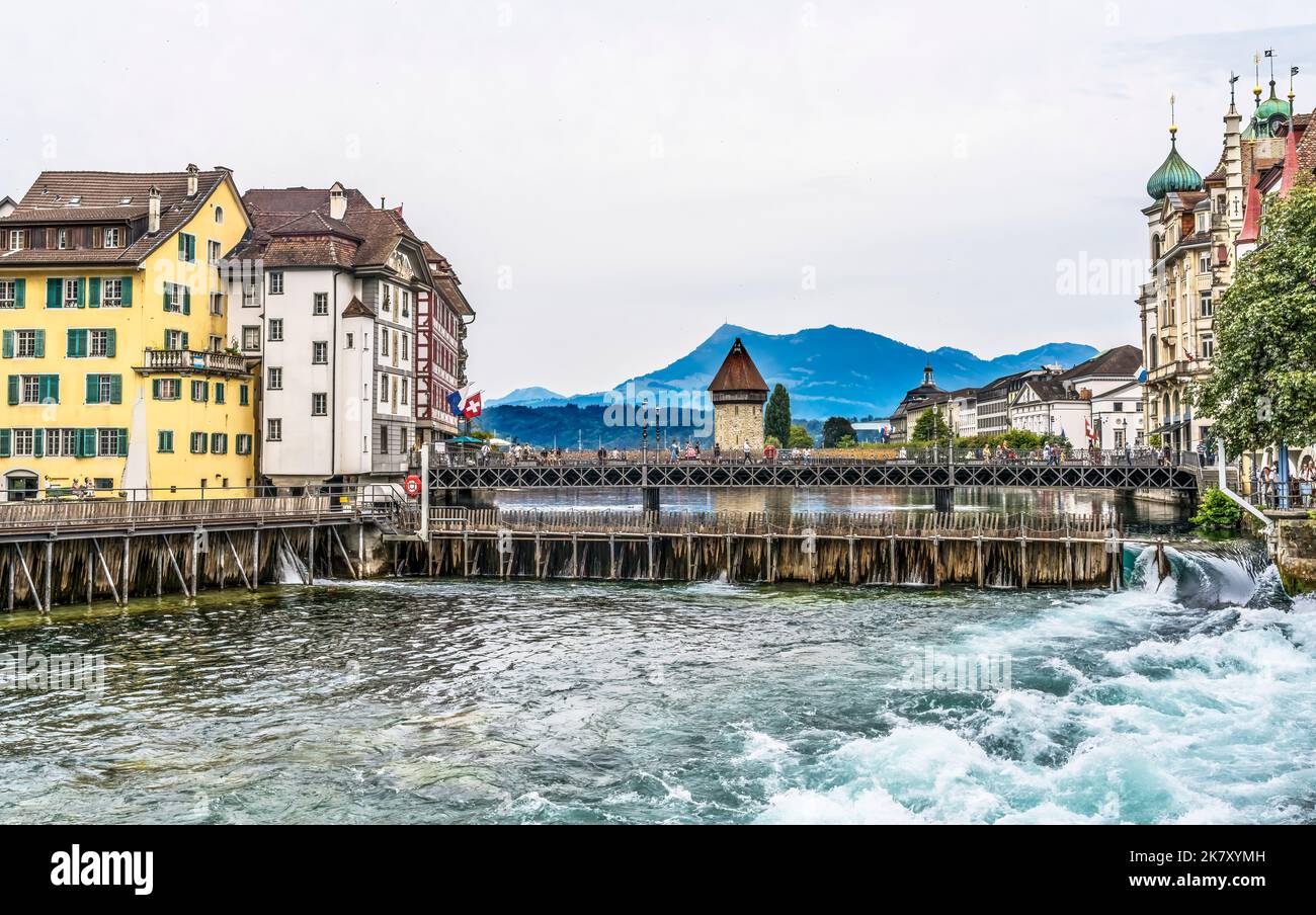 Colorful Reuss River Inner Harbor Footbridge Lucerne Switzerland ...