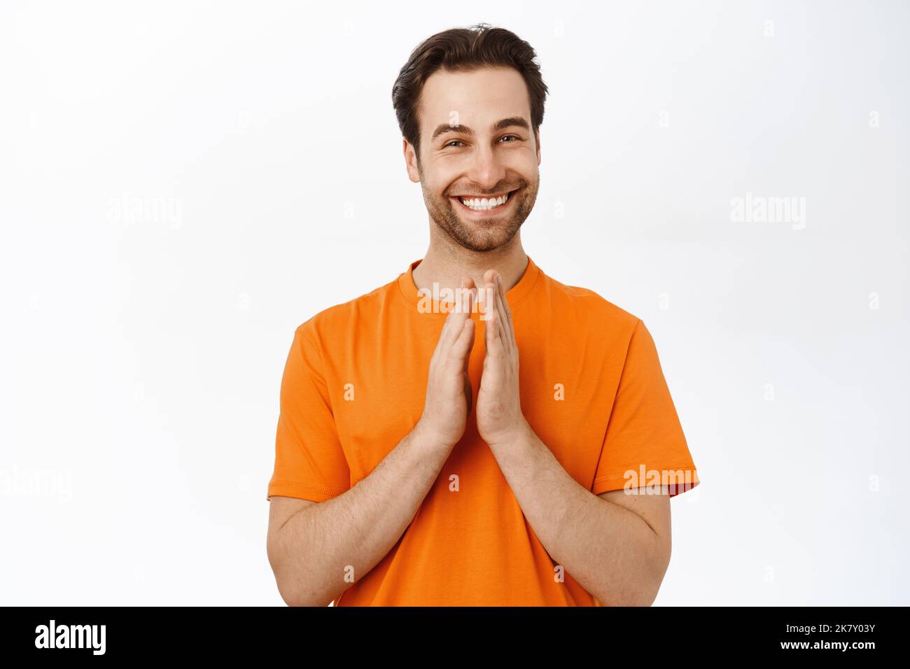 Happy Smiling Man Applausing Clap His Hands With Pleased Face