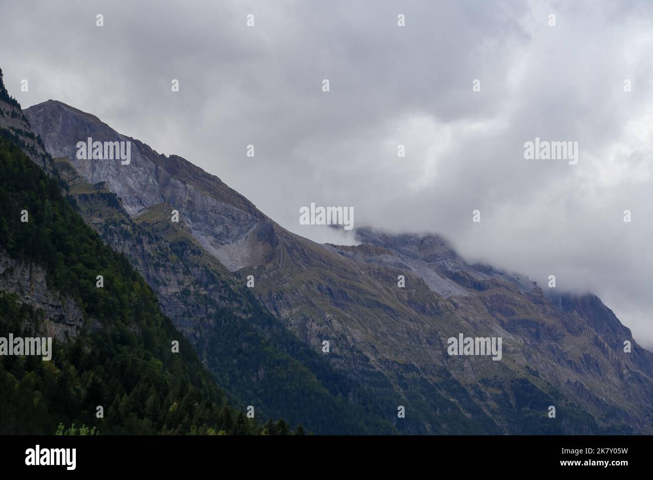 magnificent view of Spanish Pyrenees mountains with rock outcrops and ...