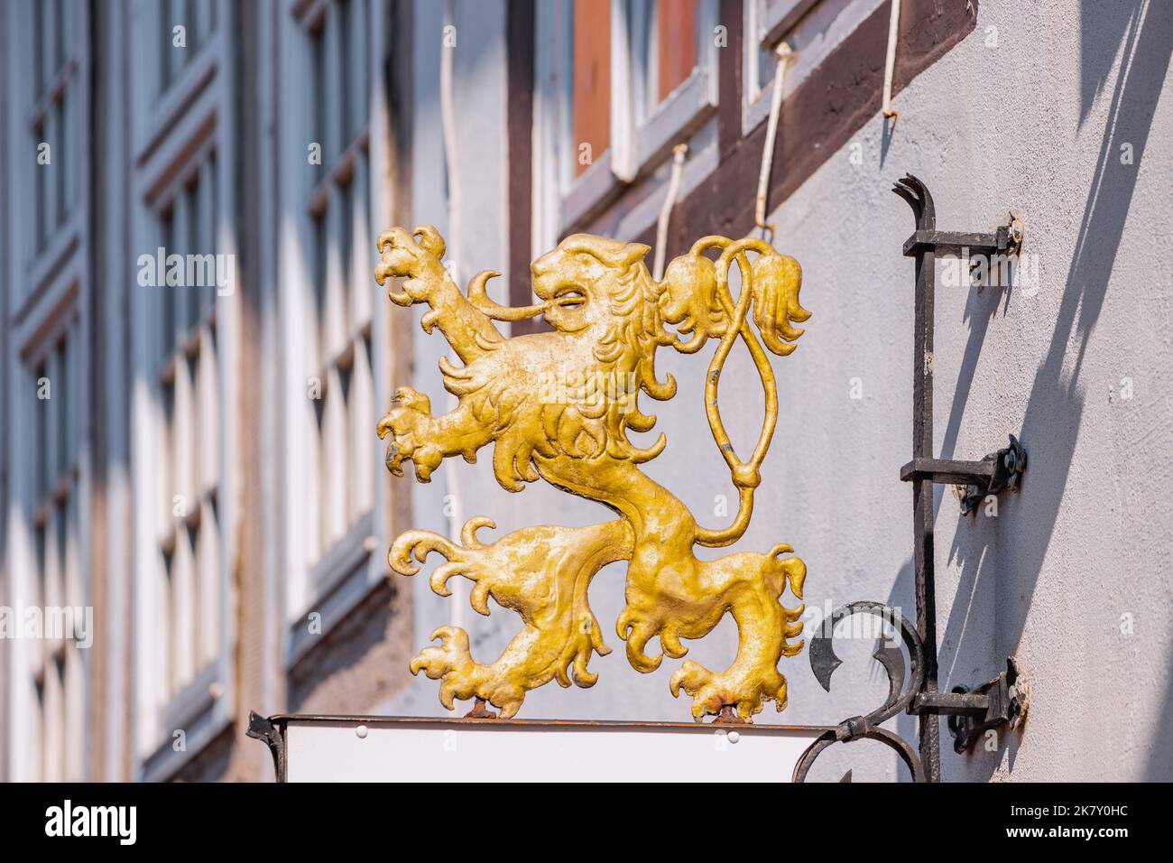 Heraldic lion from the coat of arms on the signs in the old European ...