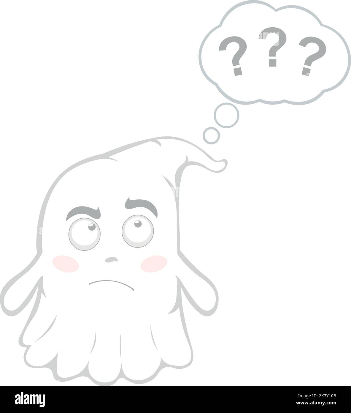 Vector illustration of a cartoon ghost with a doubtful or thinking ...