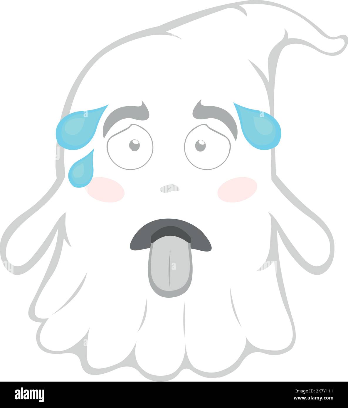 Vector illustration of an exhausted cartoon ghost with tongue out and ...