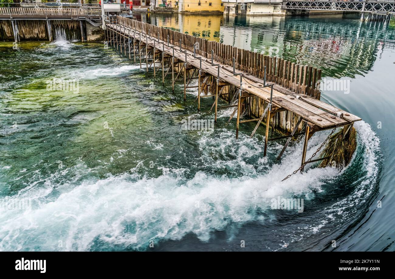 Colorful Reuss River Inner Harbor Reflection Footbridge Lucerne ...