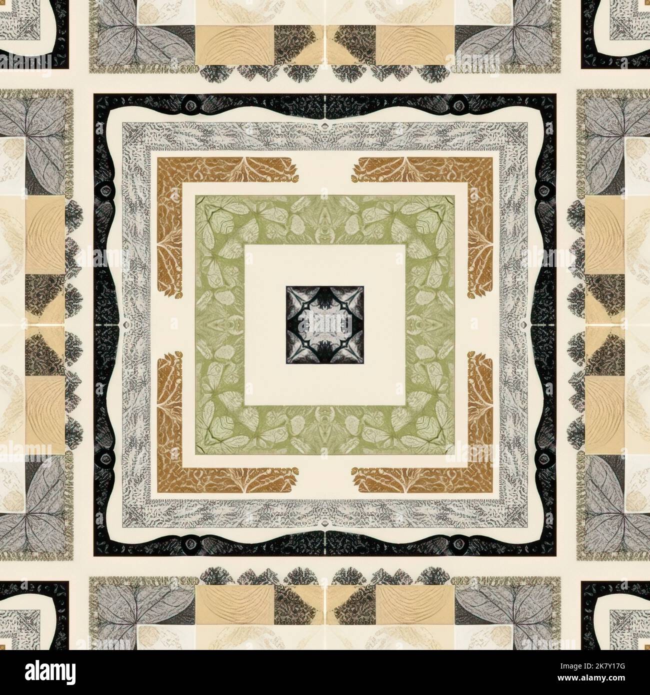 Forest green decorative damask seamless pattern. Geometric kaleidoscope ...