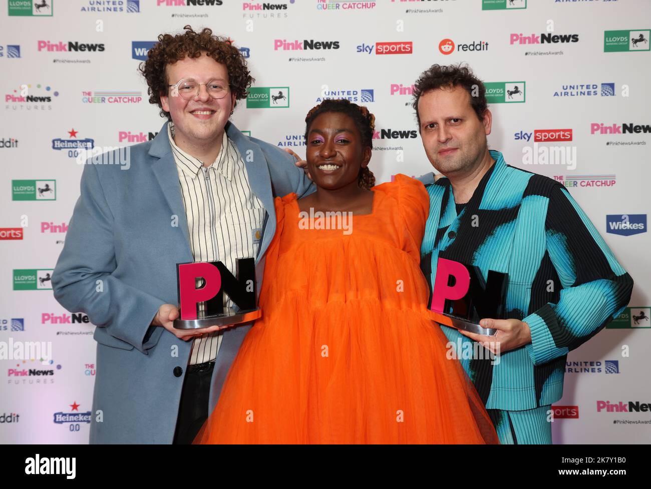 Jack Rooke (left) with Adam Kay holding their PinkNews Best Drama ...