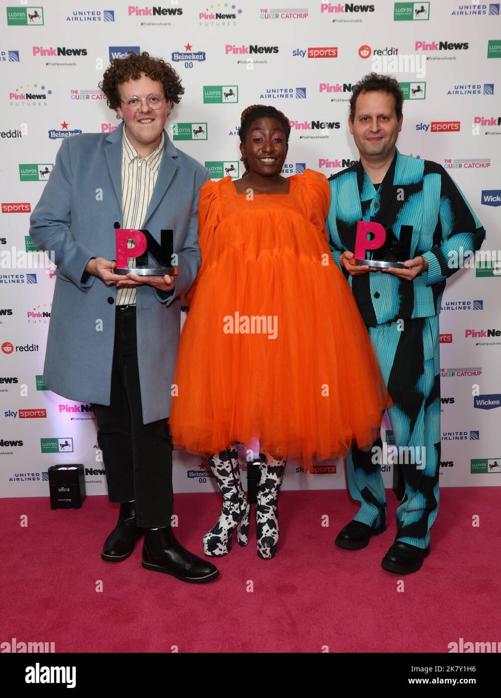 Jack Rooke (left) with Adam Kay holding their PinkNews Best Drama ...