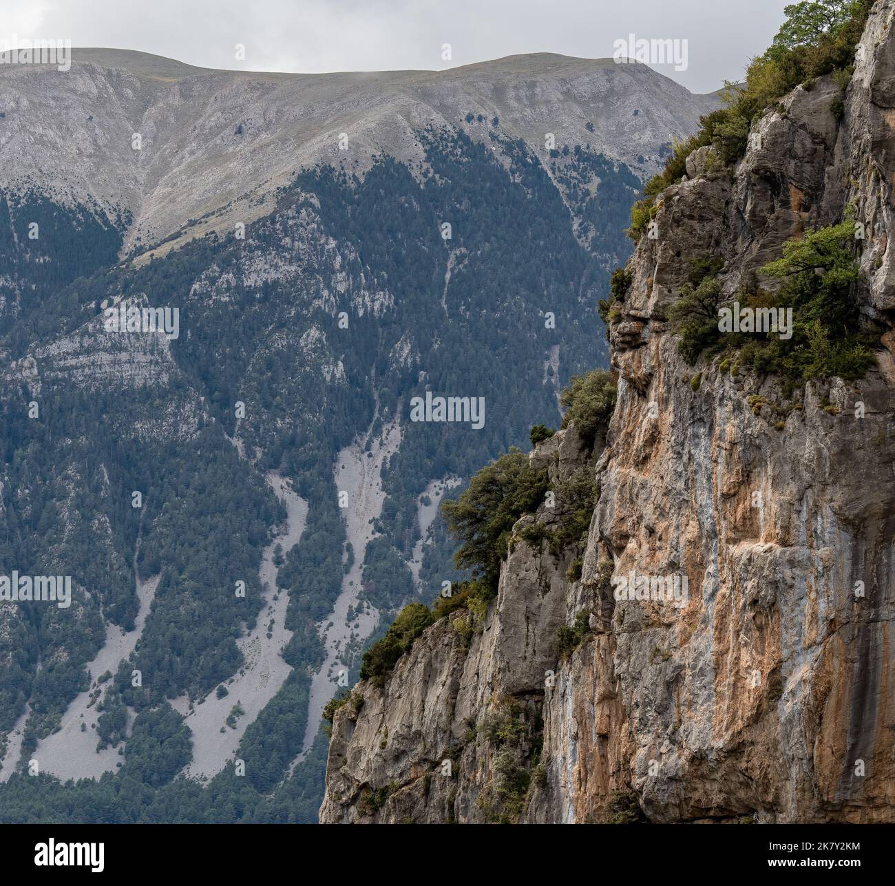 magnificent view of Spanish Pyrenees mountains with rock outcrops and ...
