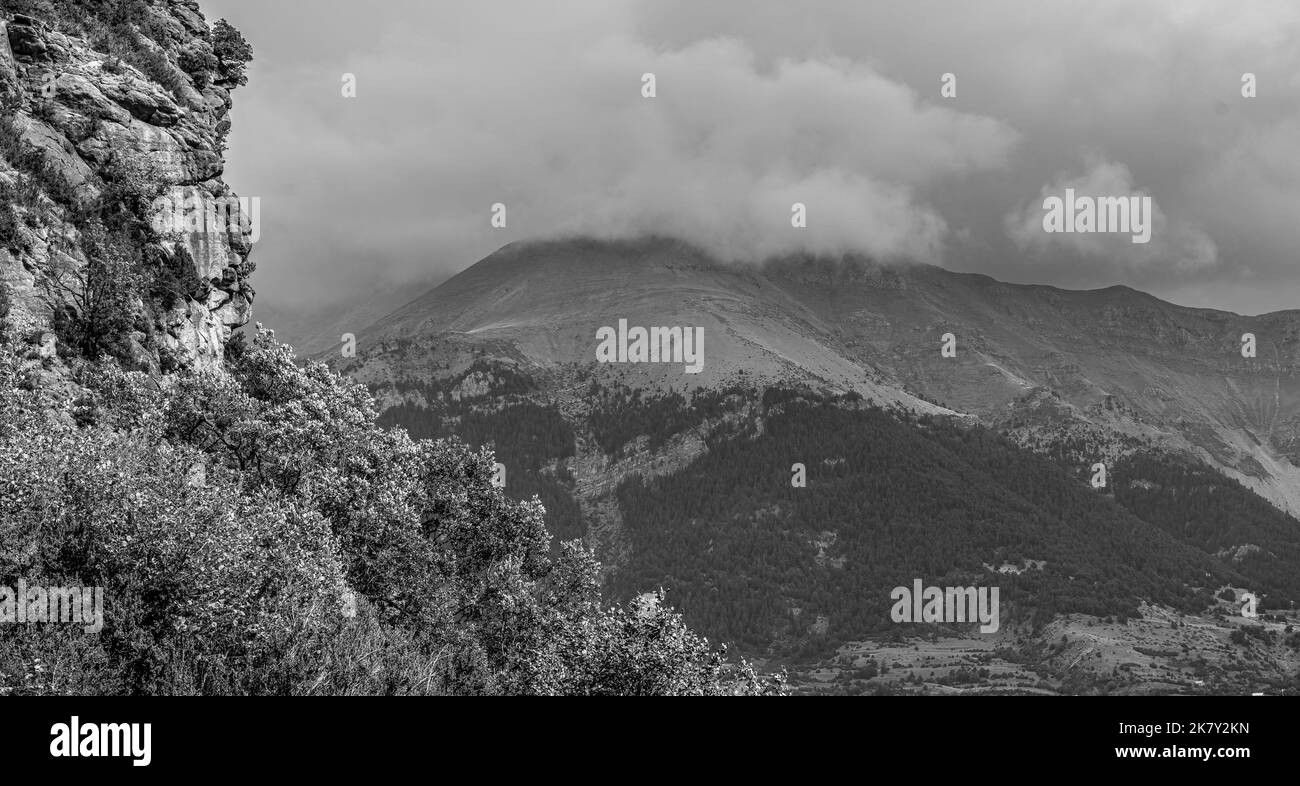magnificent view of glacial valleys through to snow and cloud topped ...
