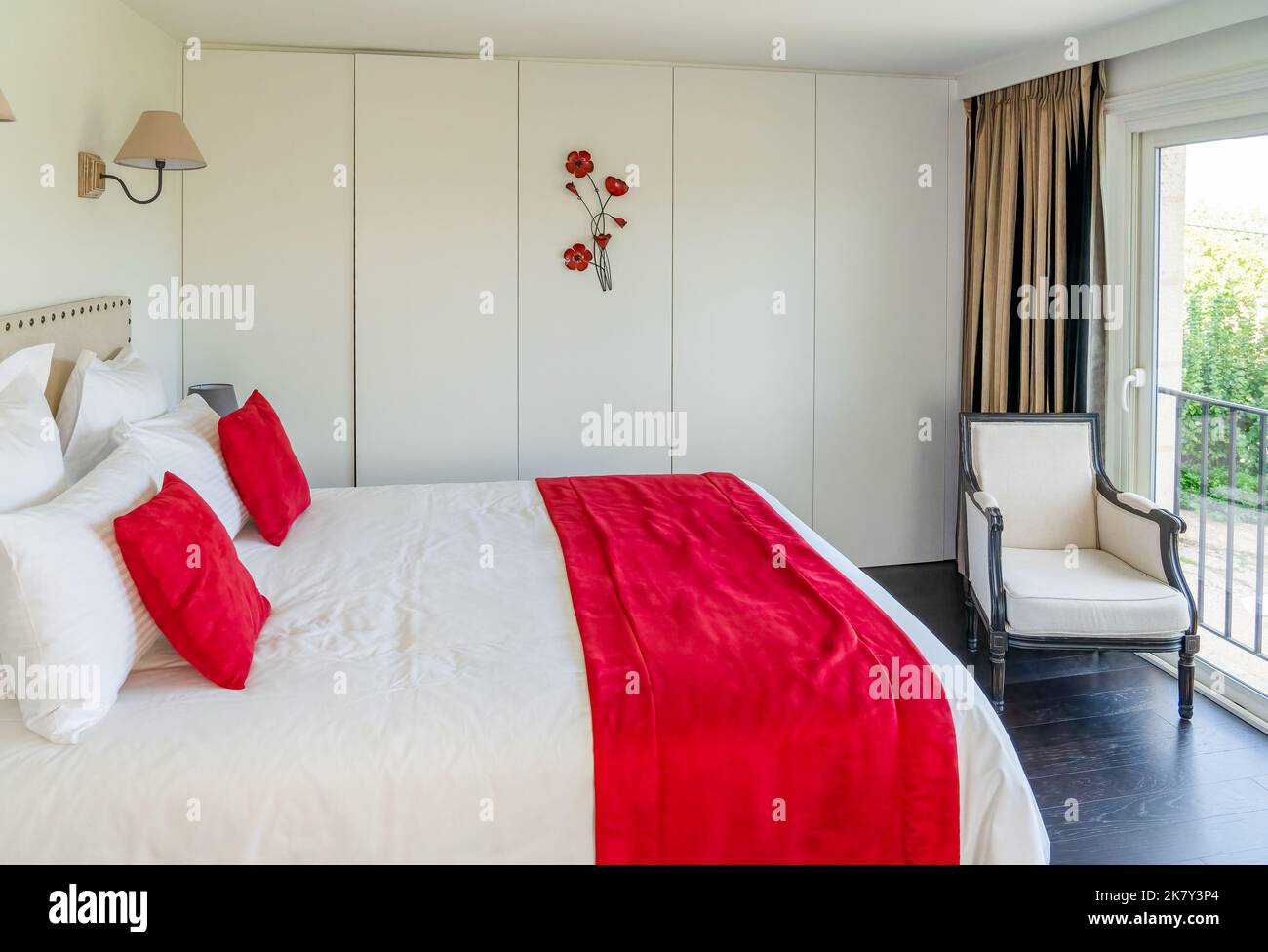 stylish contemporary french chambre d'hote bedroom with red and white ...