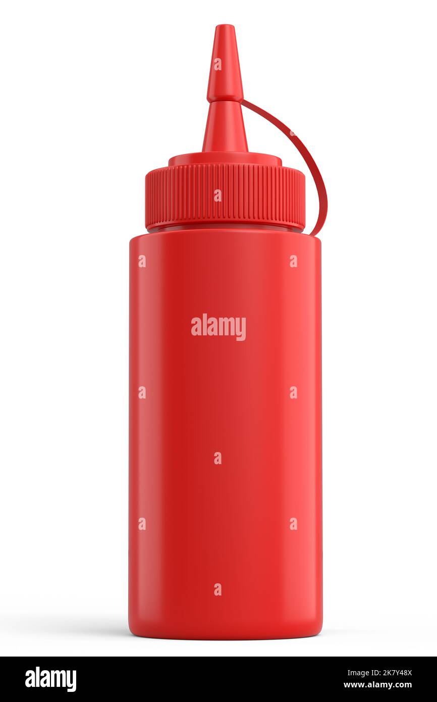 Plastic bottle of tomato ketchup isolated on white background. 3d ...
