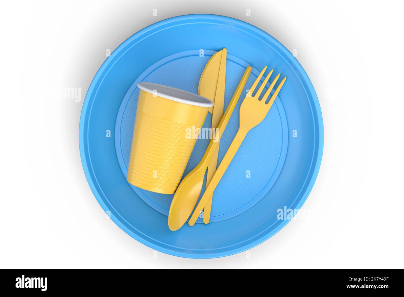 Set of disposable utensils like plate, folk, spoon,knife and cup on ...