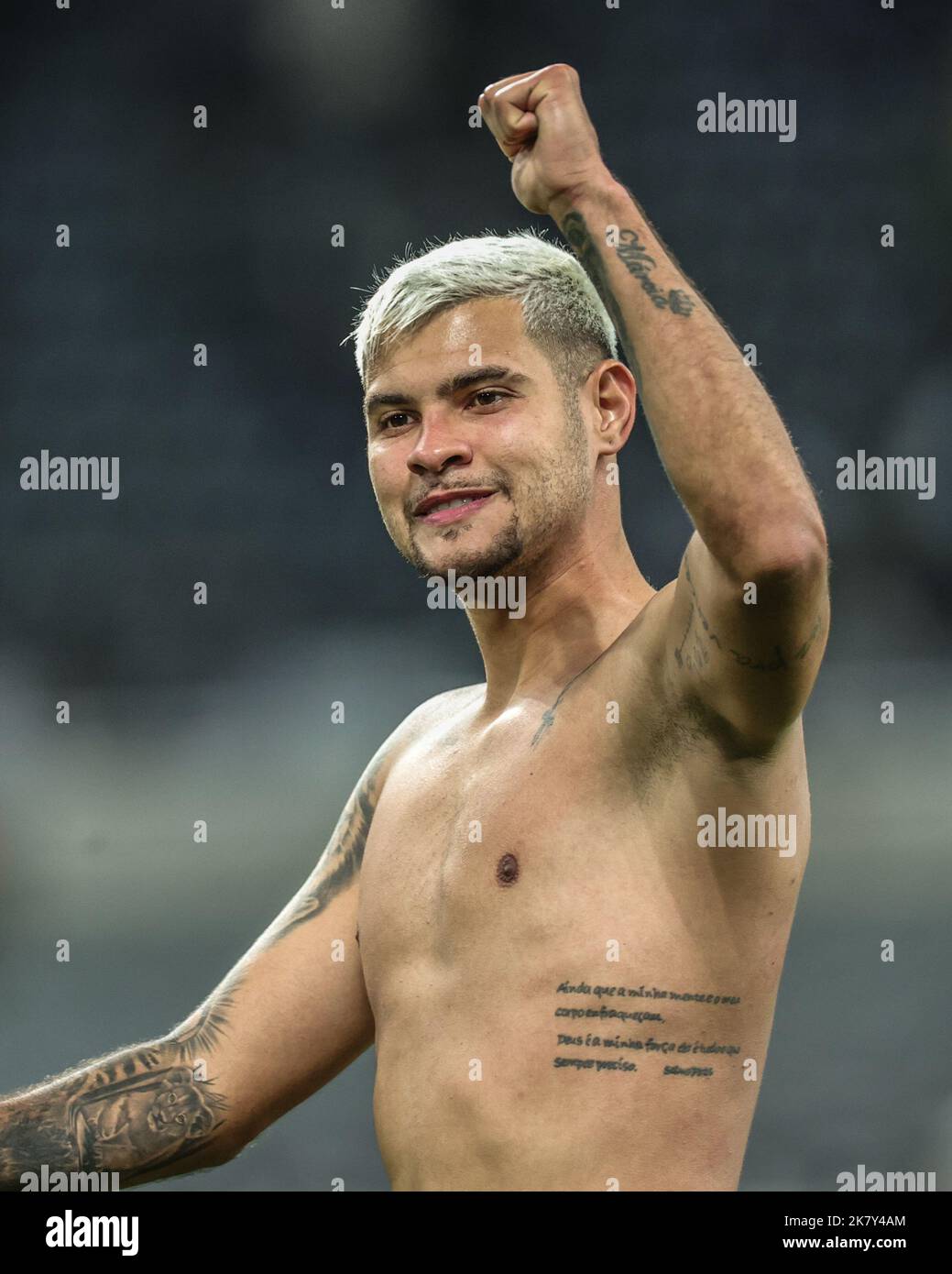 Bruno Guimarães #39 of Newcastle United punches the air after a 1-0 ...