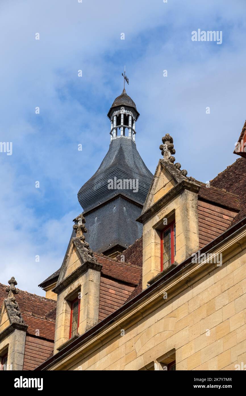 view between old stone walls and buildings of a beautifully preserved ...