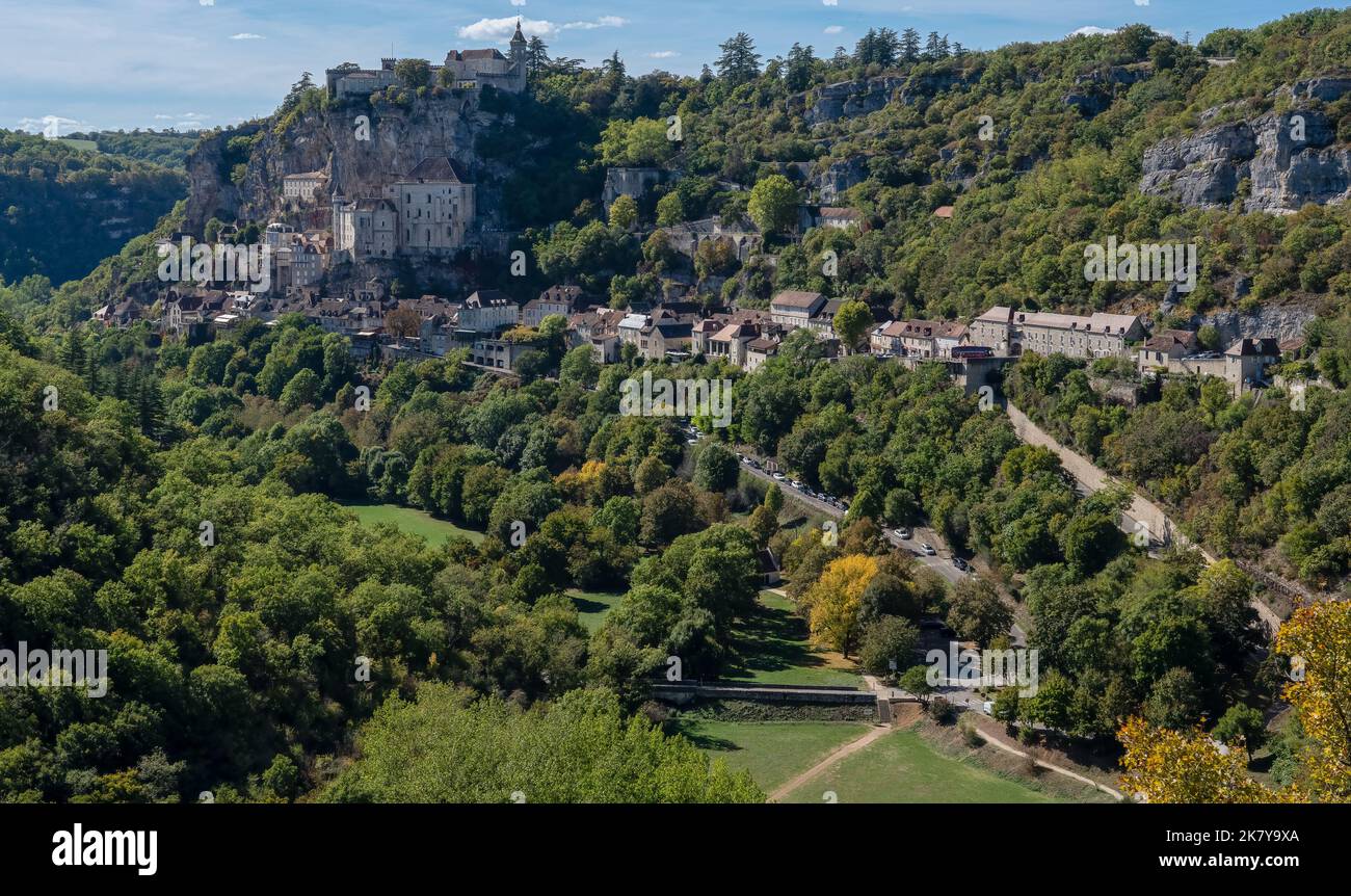 Rocamadour, a village and castle built on a cliff in the Lot department ...