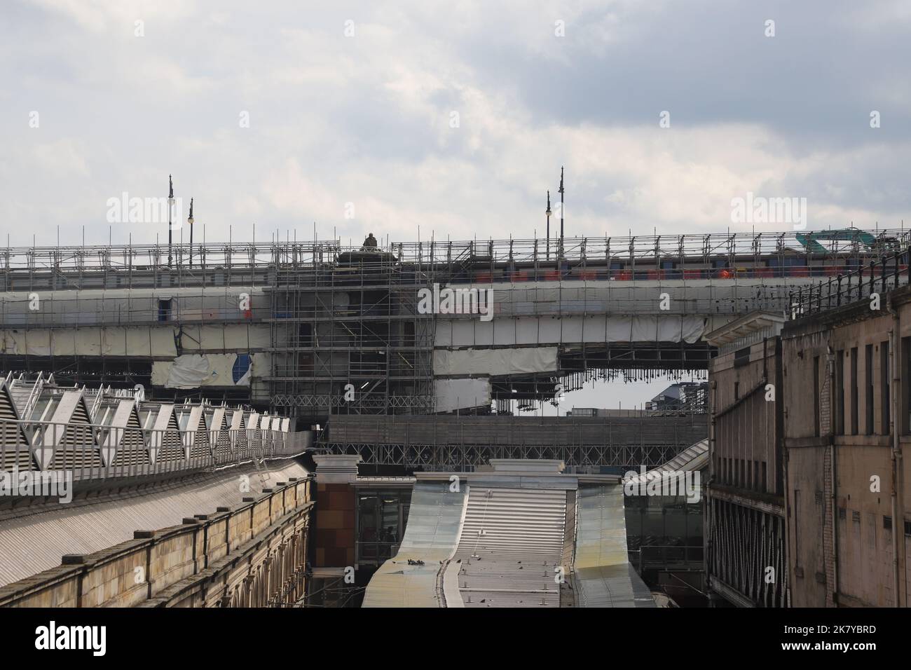 North Bridge with scaffolding during renovation work Edinburgh Scotland ...