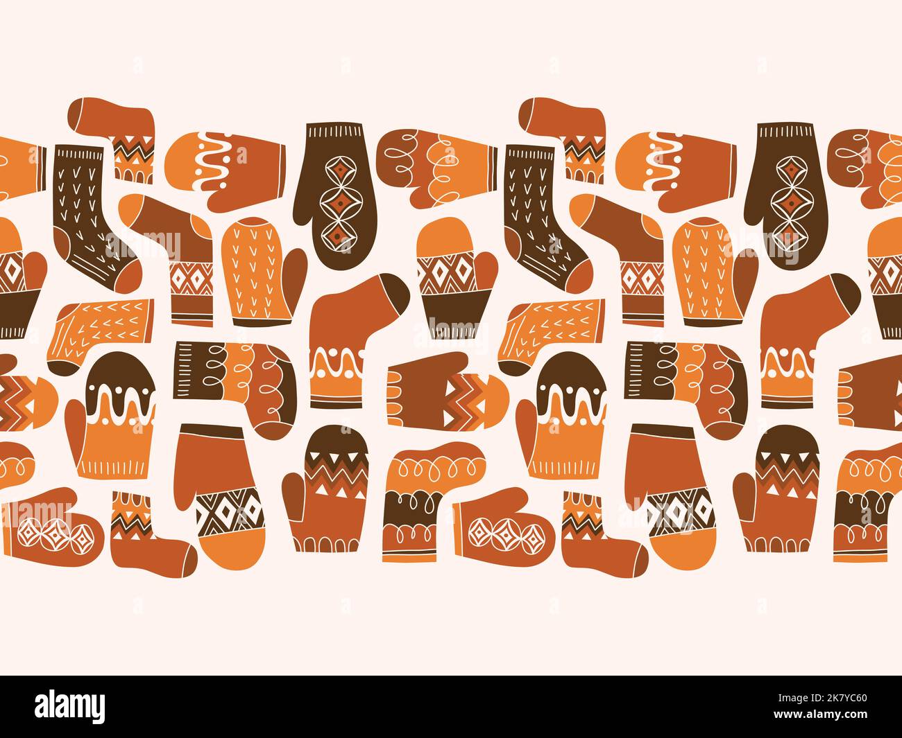 Colorful Retro Knitted Mittens and Socks Vector Seamless Horizontal ...