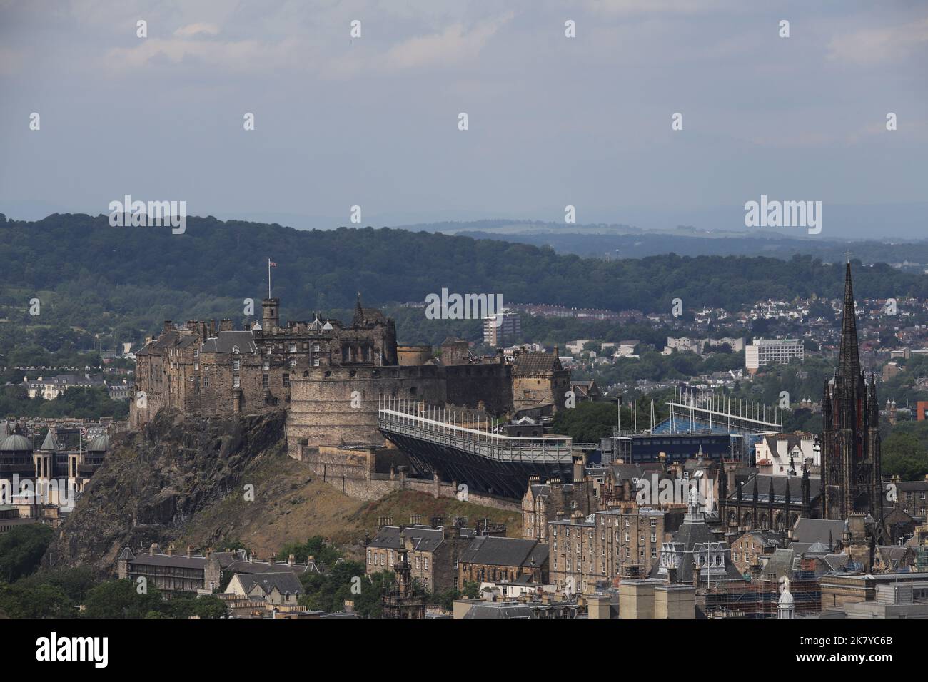 Elevated view of Edinburgh Castle with stage for Edinburgh Military ...
