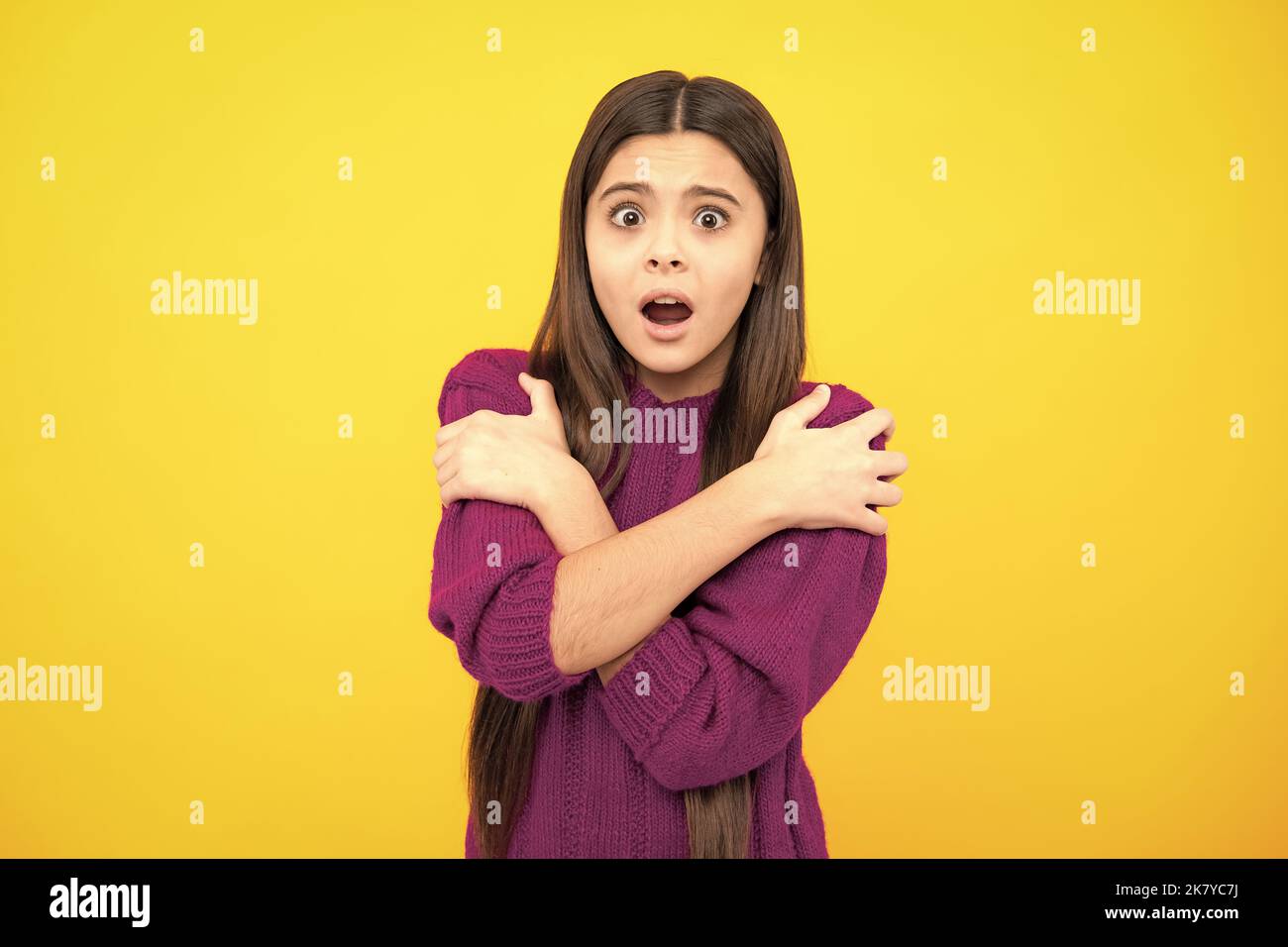 Surprised emotions of young teenager girl. Teenager child girl with ...