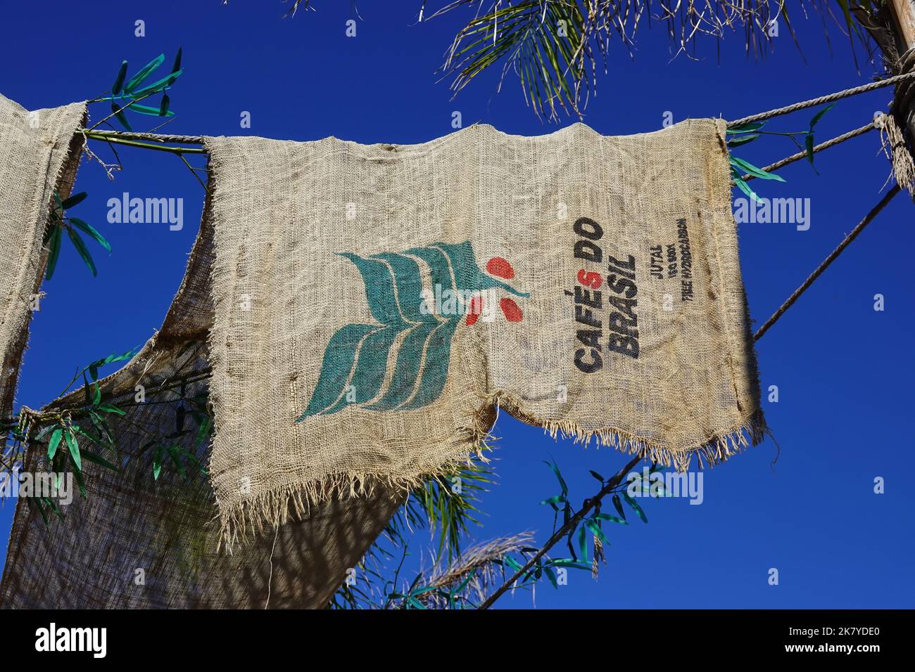 Jute sack of Coffes do Brasil, Copacabana, Rio de Janeiro, Brazil Stock ...
