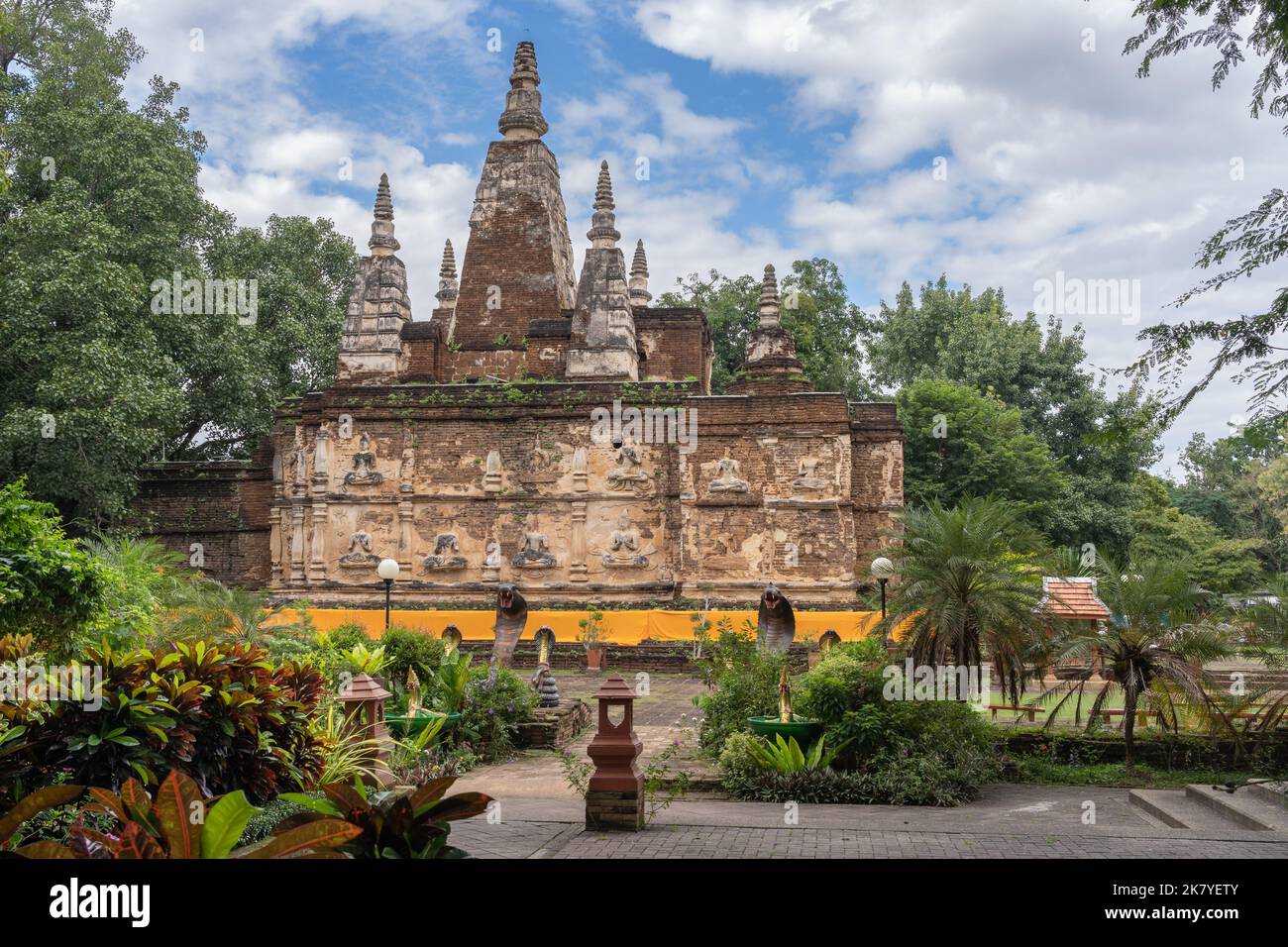 Scenic landscape view of ancient Wat Jed Yod or Wat Chet Yot buddhist ...