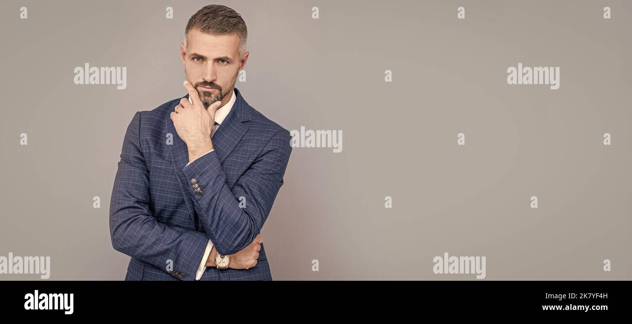 Making man look great. Professional man grey background. Formal style ...