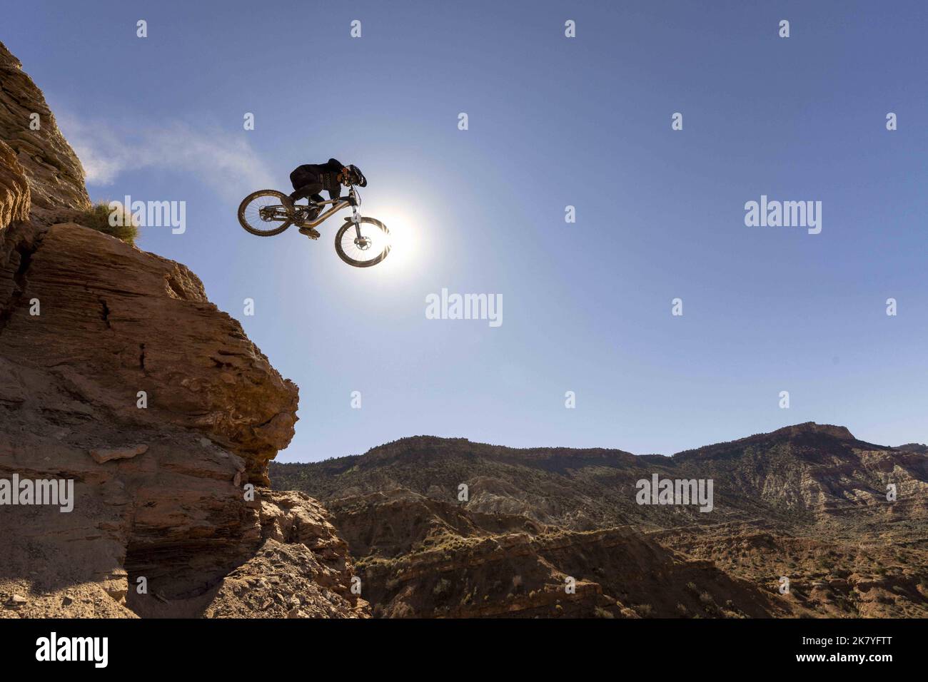 October 17, 2022, Virgin, Utah, USA: TYLER MCCAUL rides his bike at Red Bull Rampage practice ...