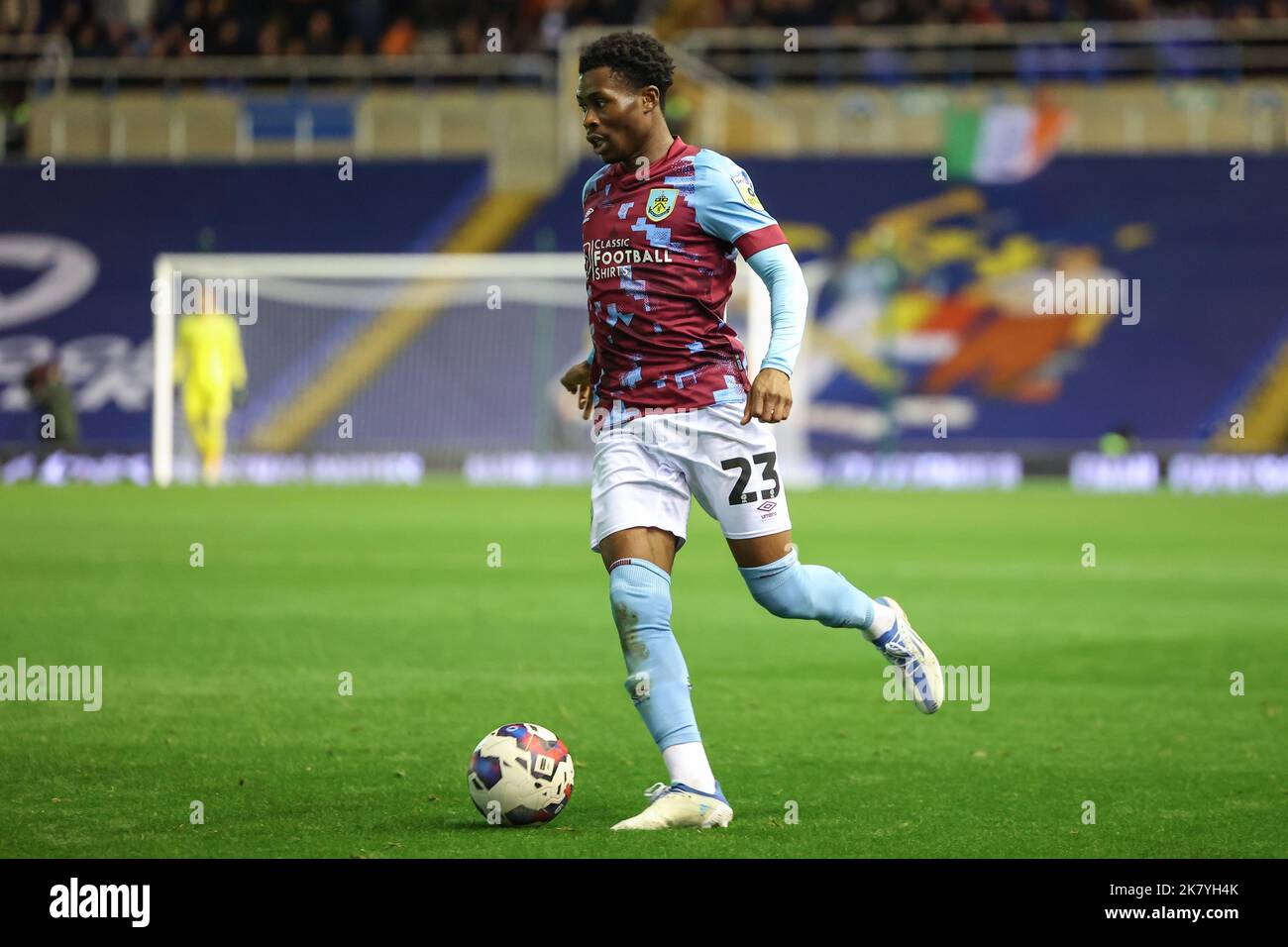 Nathan Tella #23 of Burnley dribbles the ball during the Sky Bet ...