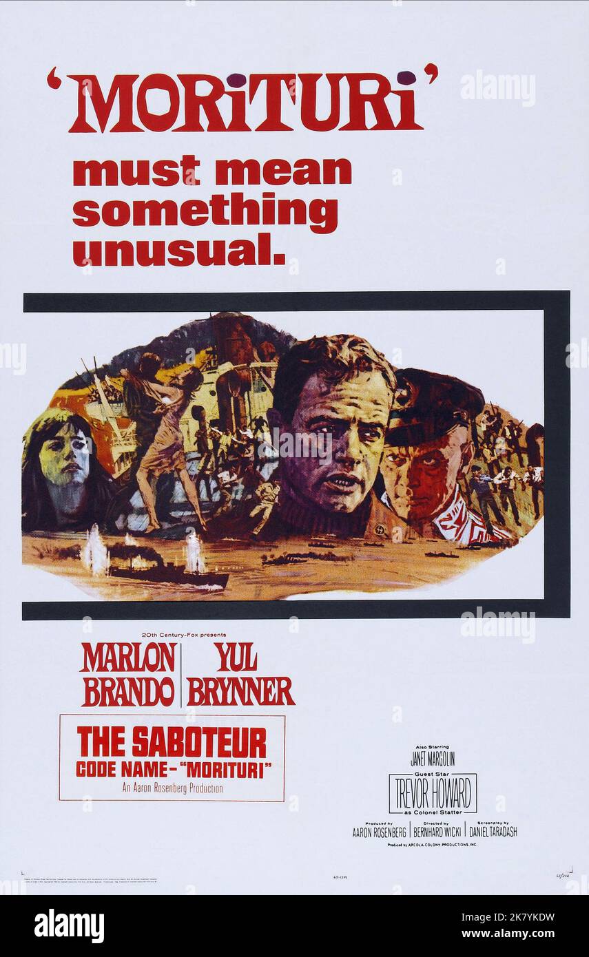 Janet Margolin, Marlon Brando & Yul Brynner Poster Film: Morituri (USA ...