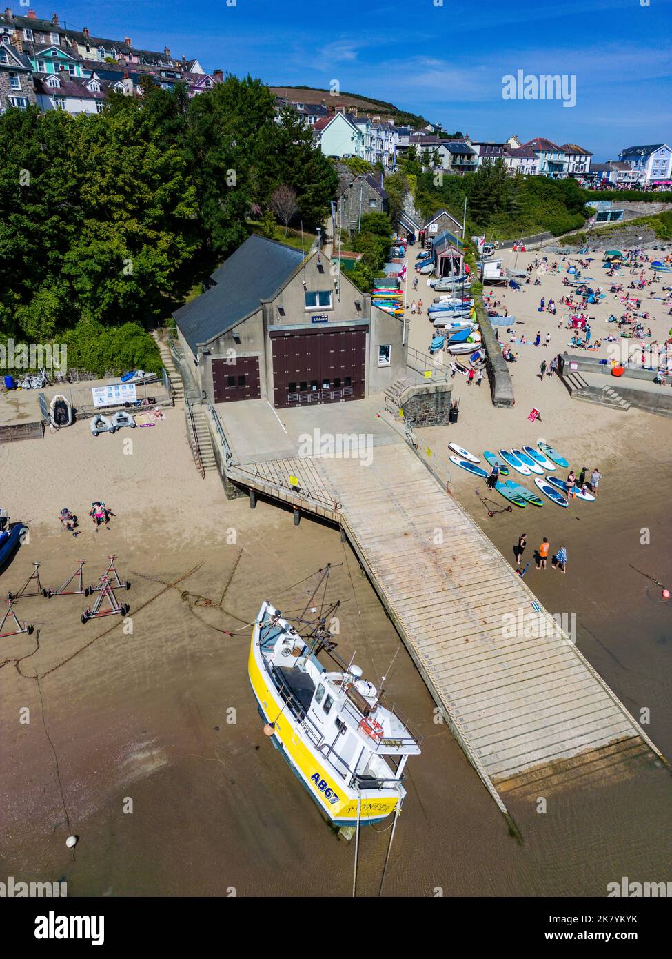 Aerial view of the picturesque Welsh seaside town of New Quay Stock ...