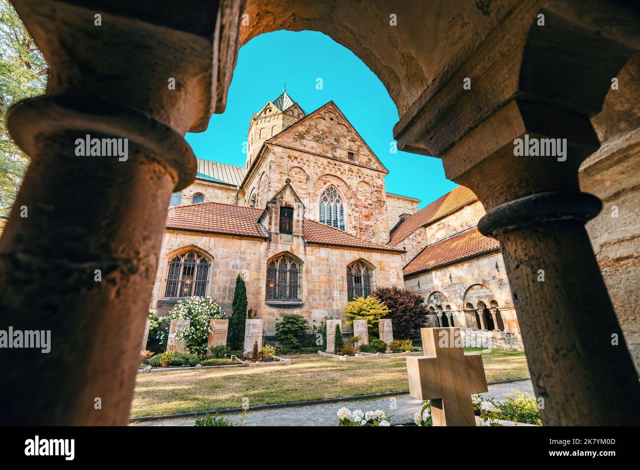 24 July 2022, Osnabruck, Germany: Inner courtyard of a medieval ...