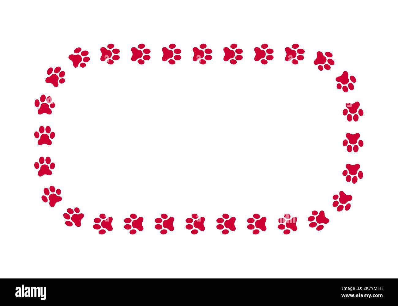 Rectangle frame with cat or dog paw foot print. Template for greeting ...