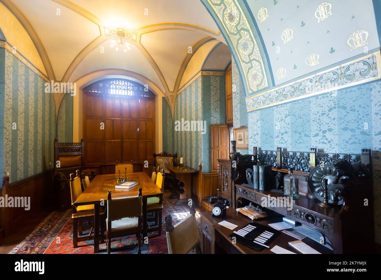 Interior of room of secretary of Baron van Zuylen in castle De Haar ...