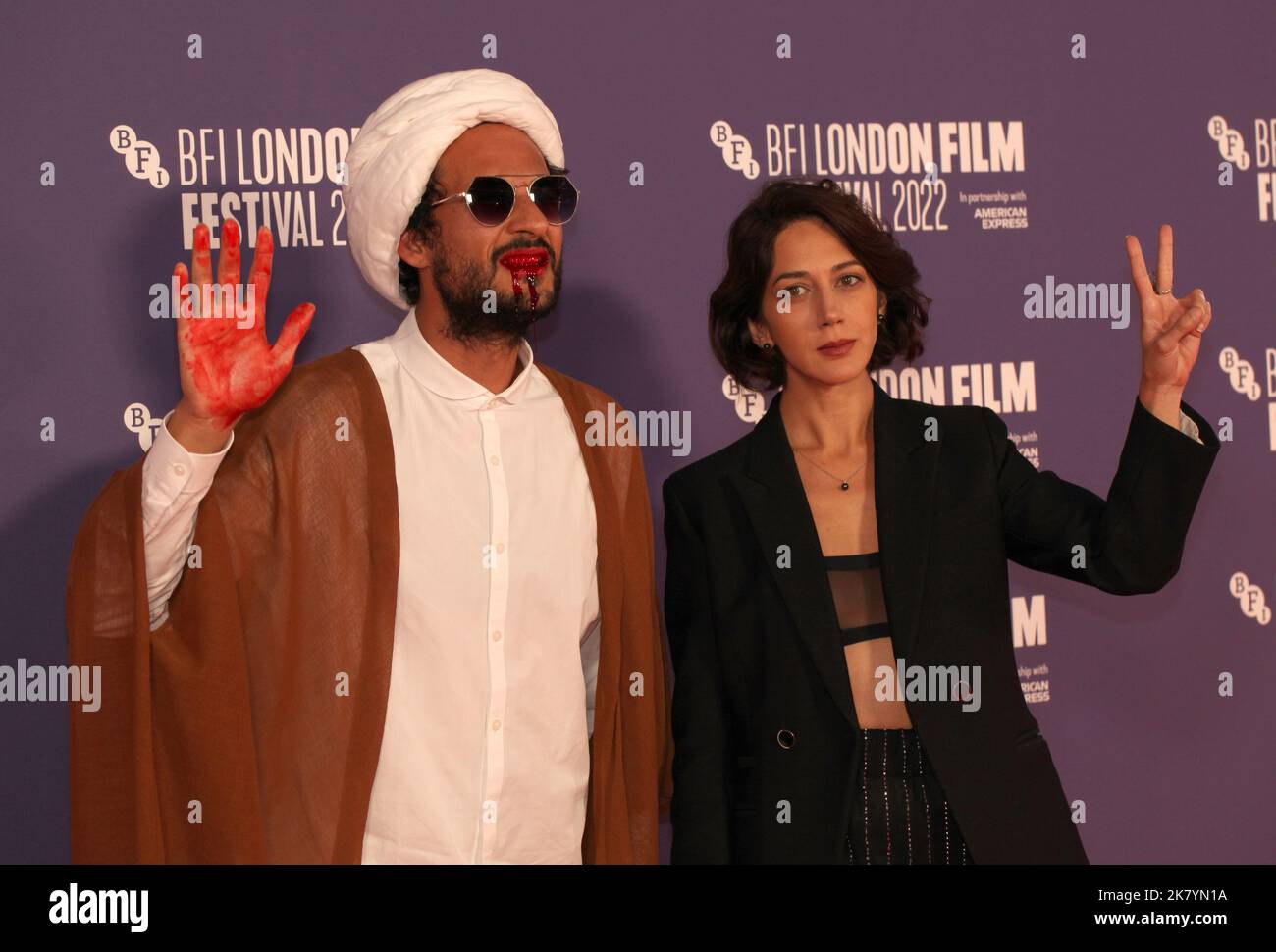 London, UK. Director Ali Abbasi with Zahra Amir Ebrahimi (also known as Zar Amir Ebrahimi) at ...