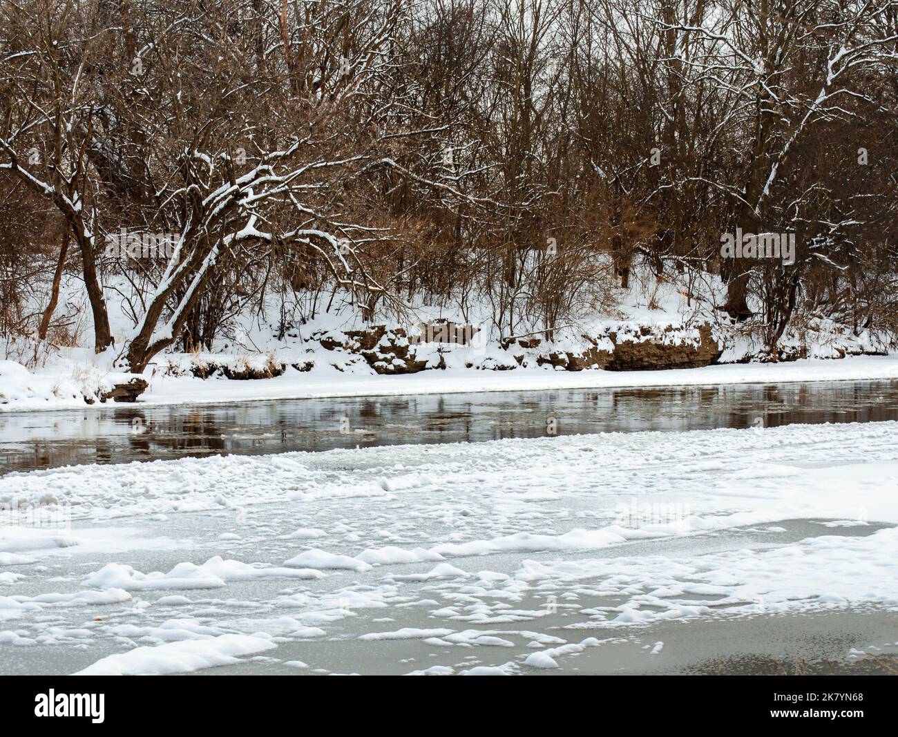 The DuPage River is nearly covered in ice at Hammel Woods Forest ...