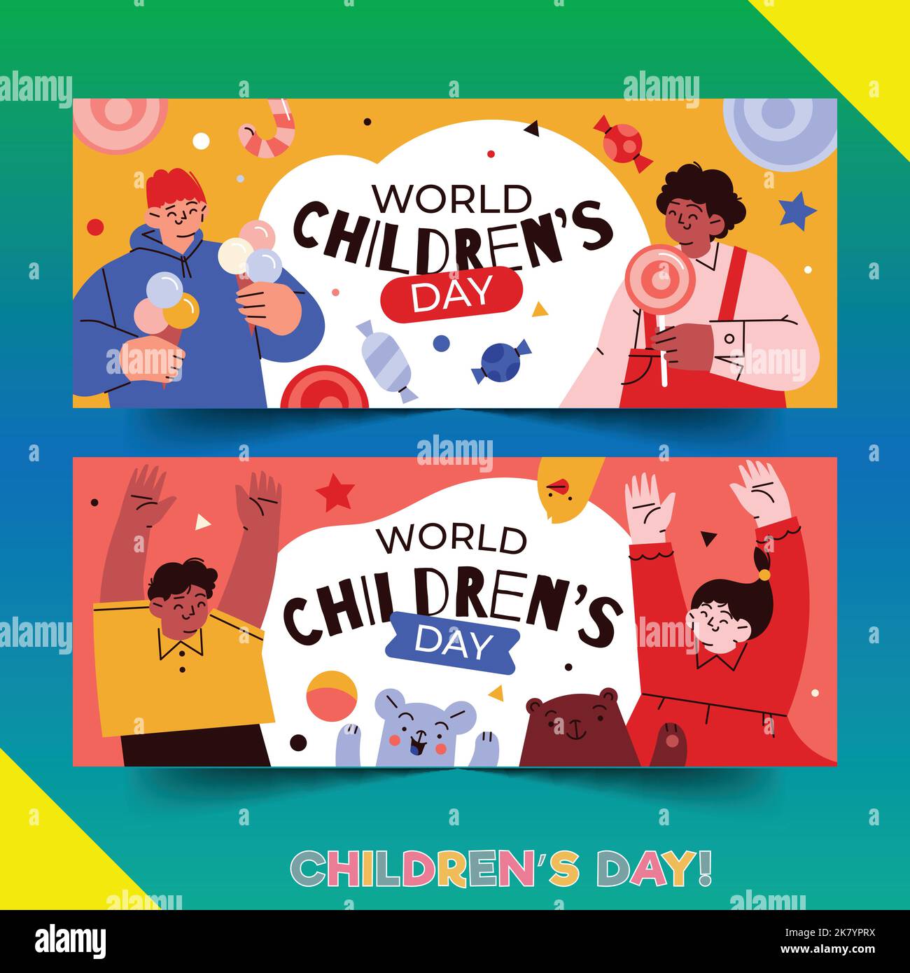 hand drawn flat world children s day horizontal banners set vector ...