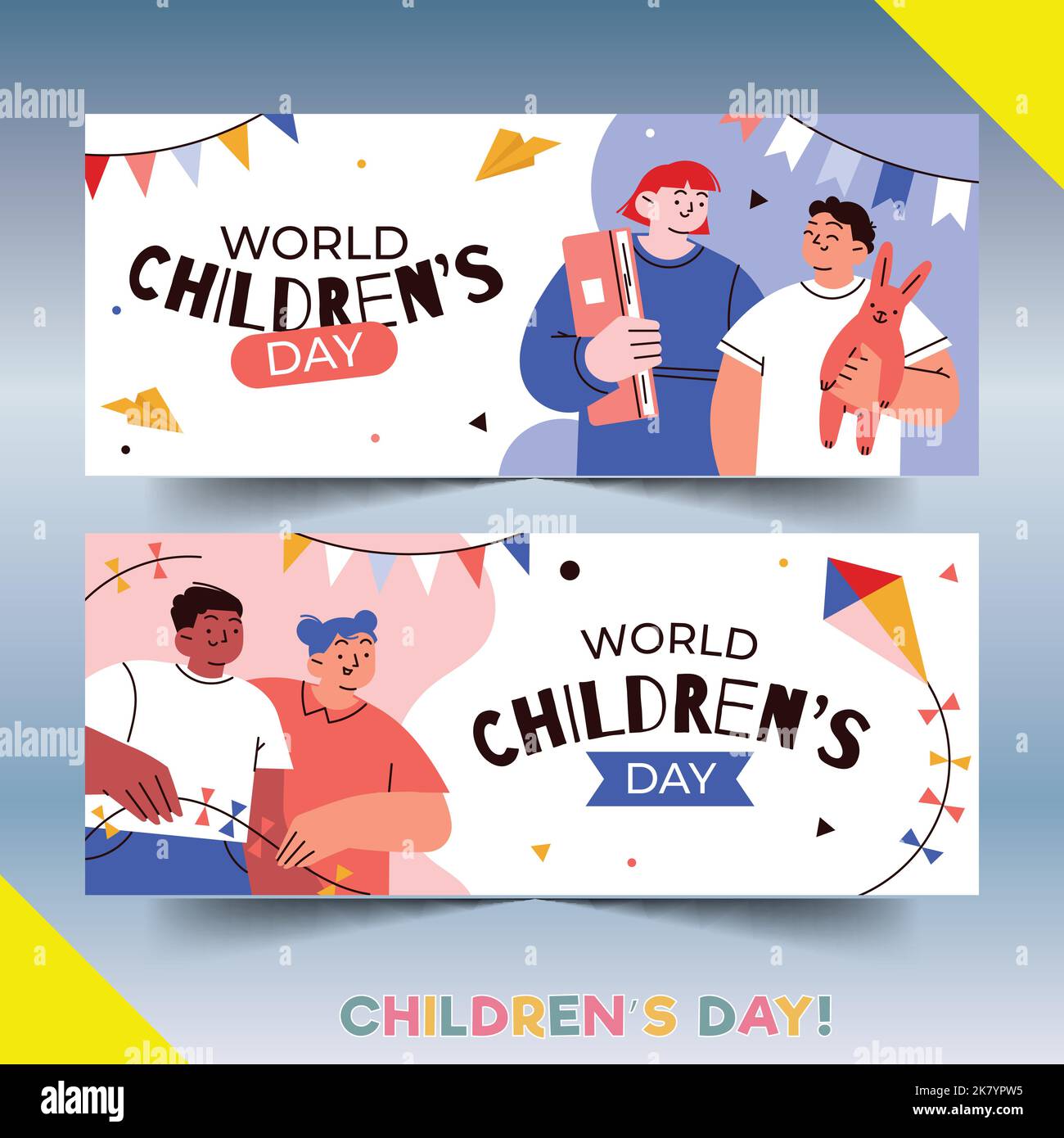 hand drawn flat world children s day horizontal banners set vector ...