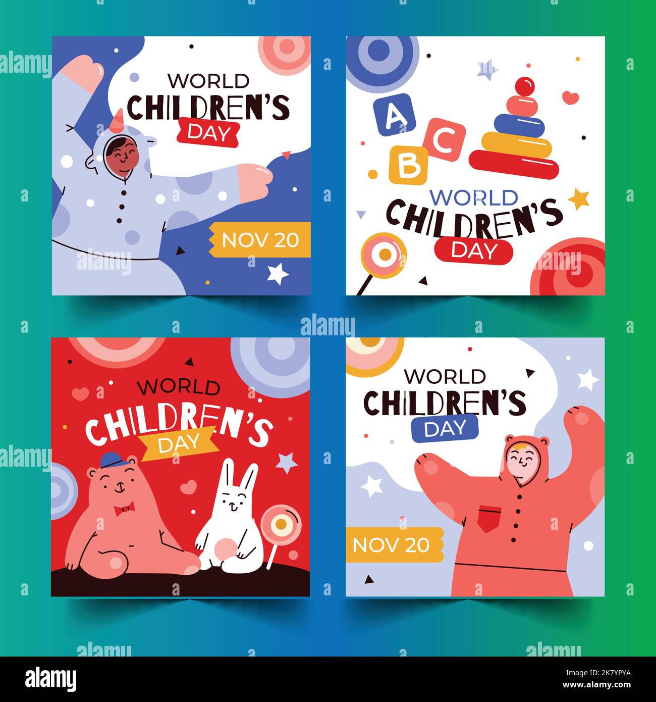 hand drawn flat world children s day banners collection vector design ...