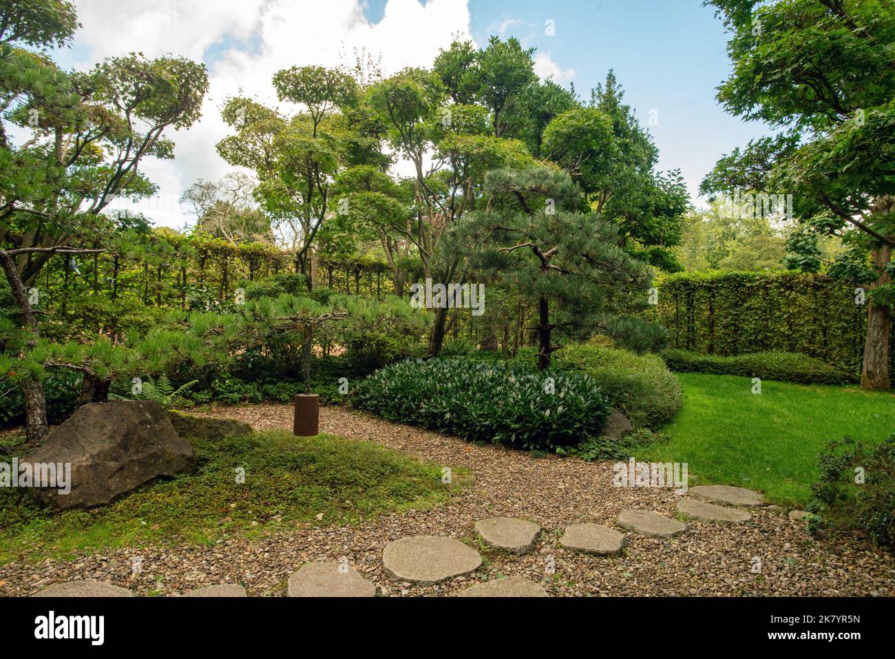 Amazing Japanese garden in Hannover city park with topiary pines, maple ...